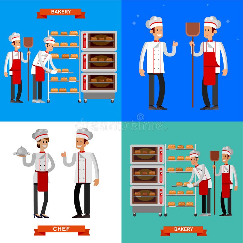 Cook Baker Cooking Bread Icon Bakery Background Flat Design Vector ...