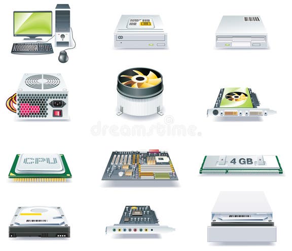 Vector Detailed Computer Parts Icon Set. Part 1 Stock Vector ...