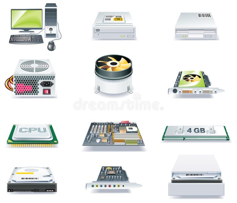 Vector Detailed Computer Parts Icon Set. Part 1 Stock Vector ...