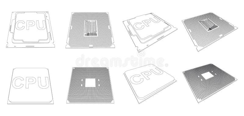 Vector Detailed Illustration of Cpu Semiconductor Chip with Contacts ...