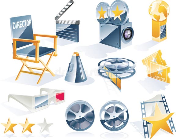 Vector Detailed Movie Icon Set Stock Vector - Illustration of ...