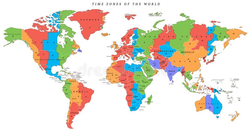 Vector Detailed World Map with Time Zones Stock Vector - Illustration ...