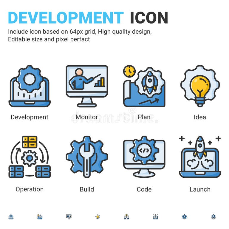 Vector Devops Icons Set with Outline Color Style Isolated on White ...