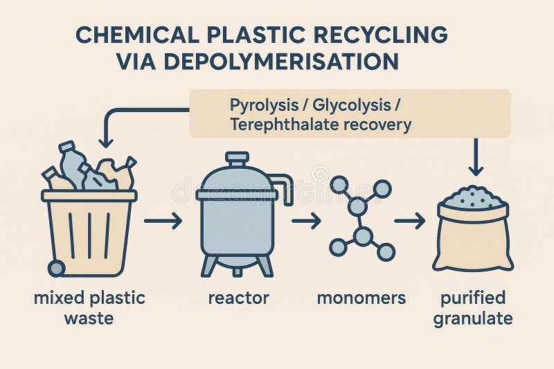 Vector Diagram of Plastic Chemical Recycling Via Depolymerisation with ...
