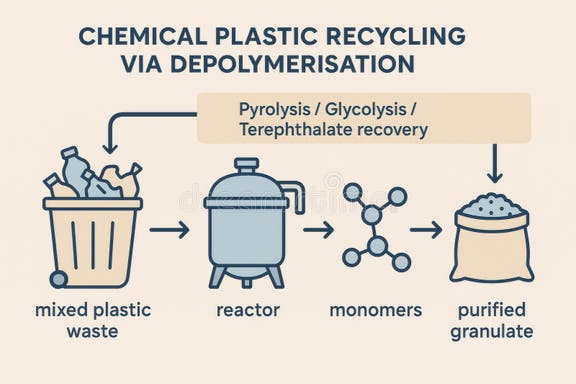 Vector Diagram of Plastic Chemical Recycling Via Depolymerisation with ...