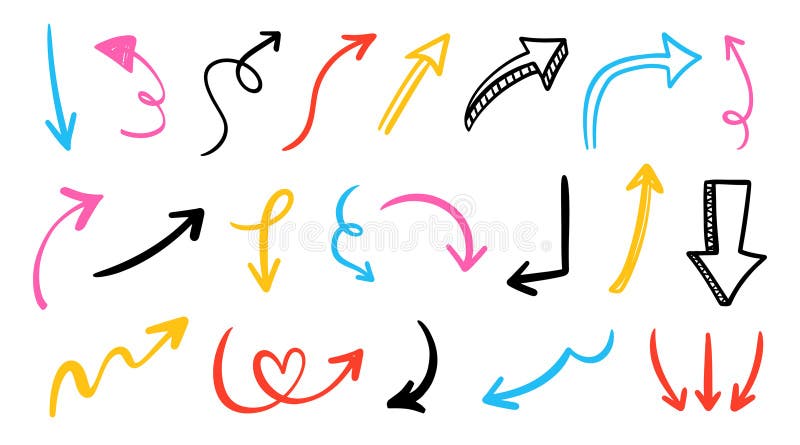 Scribble Curved Arrow Sign Hand Drawn Vector Mark Stock Vector ...