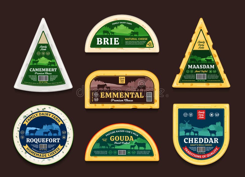 Vector Camembert and Brie Cheese Labels and Cheese Icons Stock Vector ...