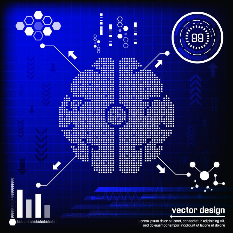Vector digital pixel brain stock vector. Illustration of circuit - 56473476