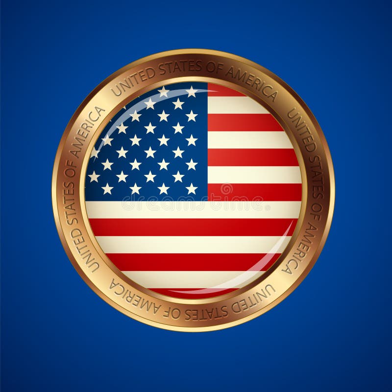 A Round Gold Medal with a United State of America Flag on it Stock ...