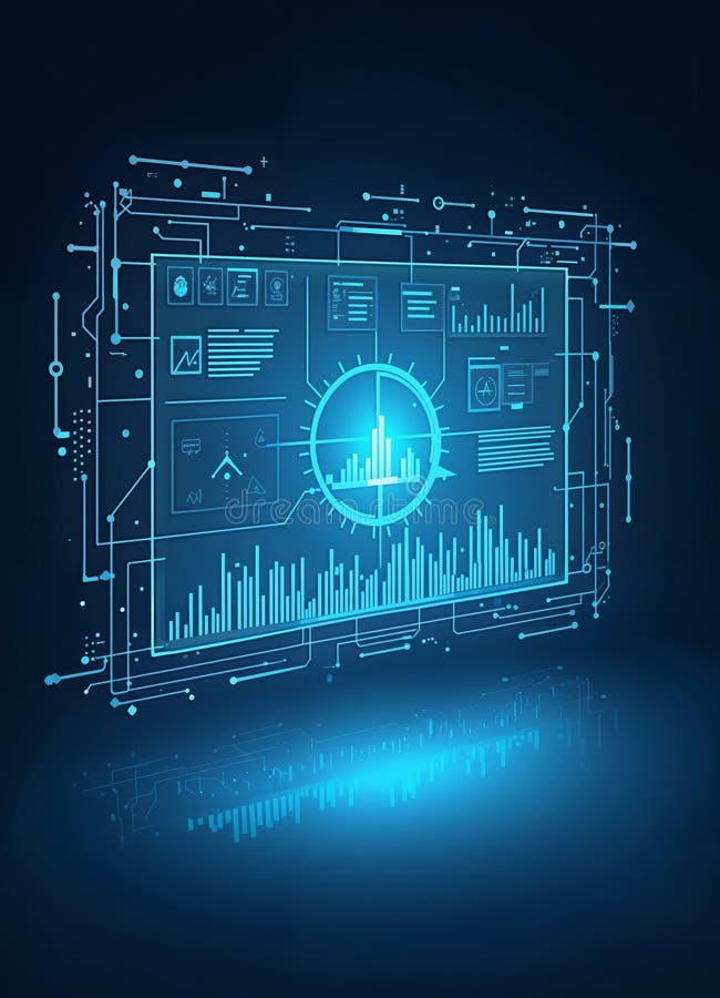 Vector of a Digital Screen with a Glowing Blue Background and a Circle ...