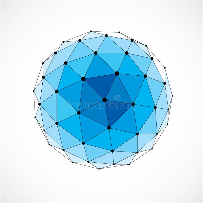 Vector Dimensional Wireframe Low Poly Object, Blue Spherical Shape with ...