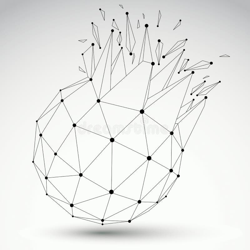 Vector Dimensional Wireframe Object, Spherical Demolished Shape Stock ...