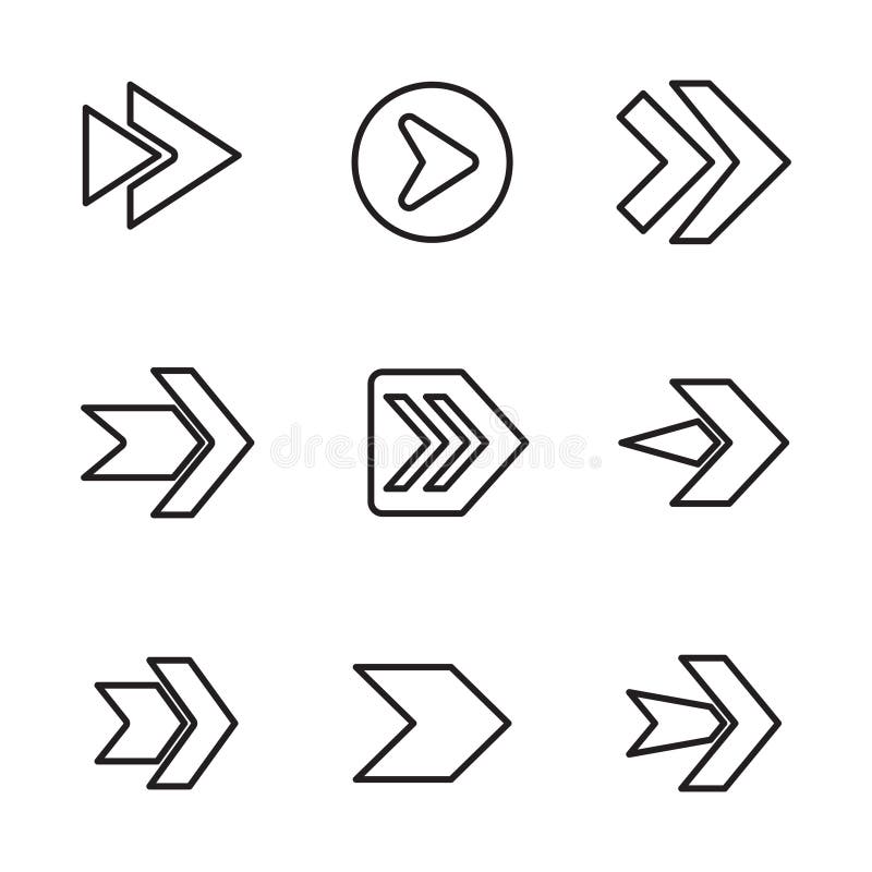 Vector Directional Arrow with Outline Style Icon Set Stock Illustration - Illustration of play ...