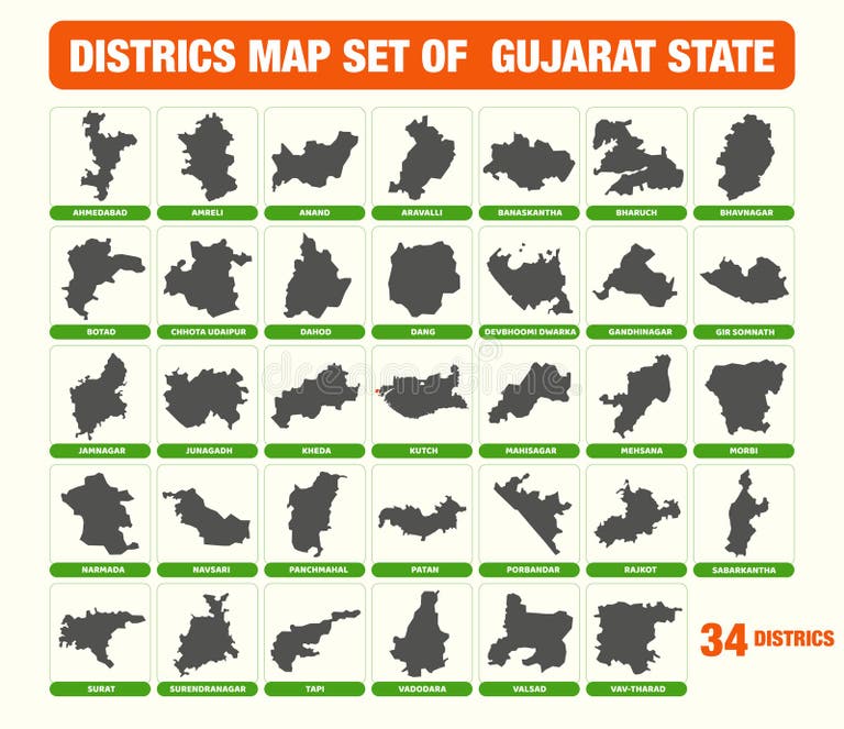 Vector Districts Map Set of Gujarat StateArt & Illustration Stock ...