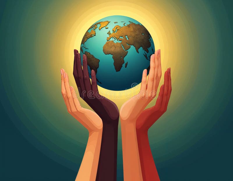 A Vector of Diverse Hands Holding a Globe with the World Around it on ...