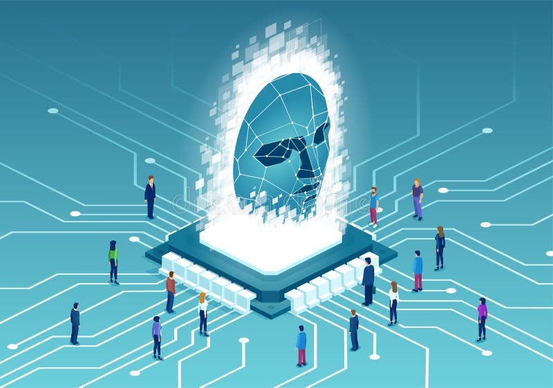 Vector of Diverse People Connected by Modern Technology Computer Chip ...