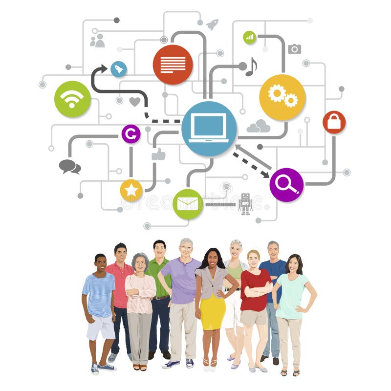 Vector of Diverse People with Social Media Symbols Stock Illustration ...