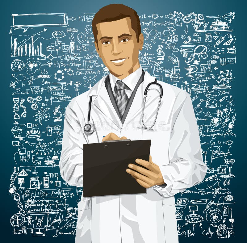 Vector Doctor Man with Clipboard Stock Vector - Illustration of coat ...