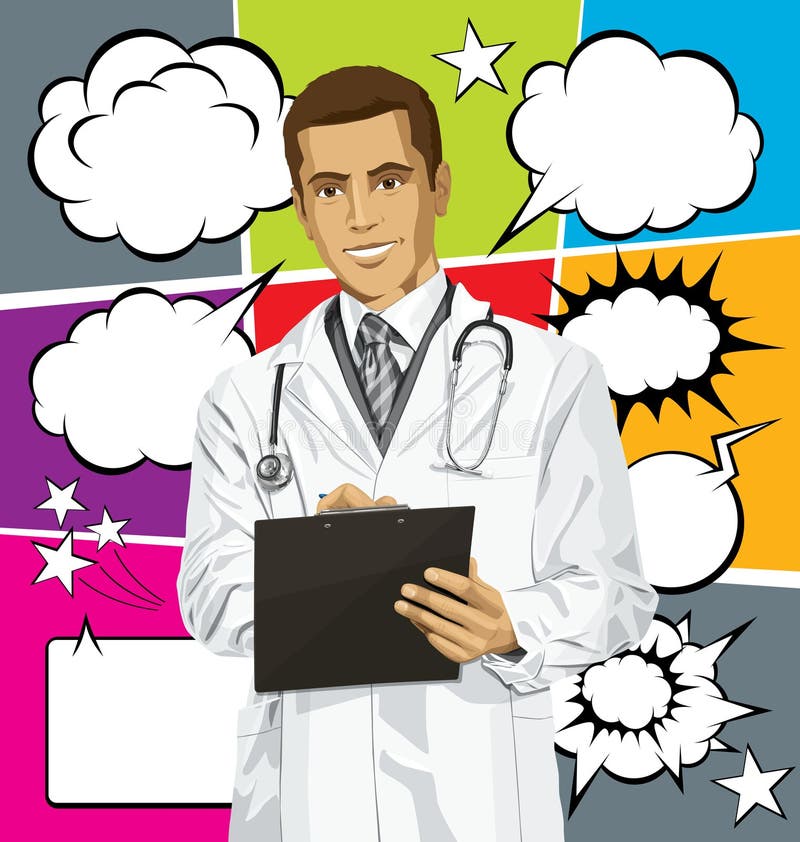 Vector Doctor Man with Clipboardr and Bubble Speech Stock Vector ...