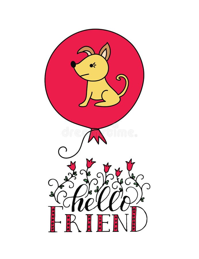Vector Dog Card with Handdrawn Lettering Message. Stock Vector ...