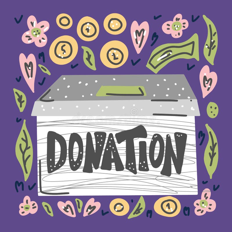 Vector Donation Box with Lettering and Decor. Stock Vector ...