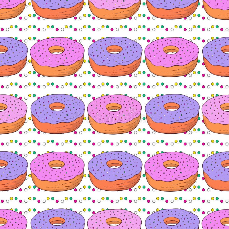 Vector Donuts Seamless Pattern. Doodle Birthday Background with Pink ...