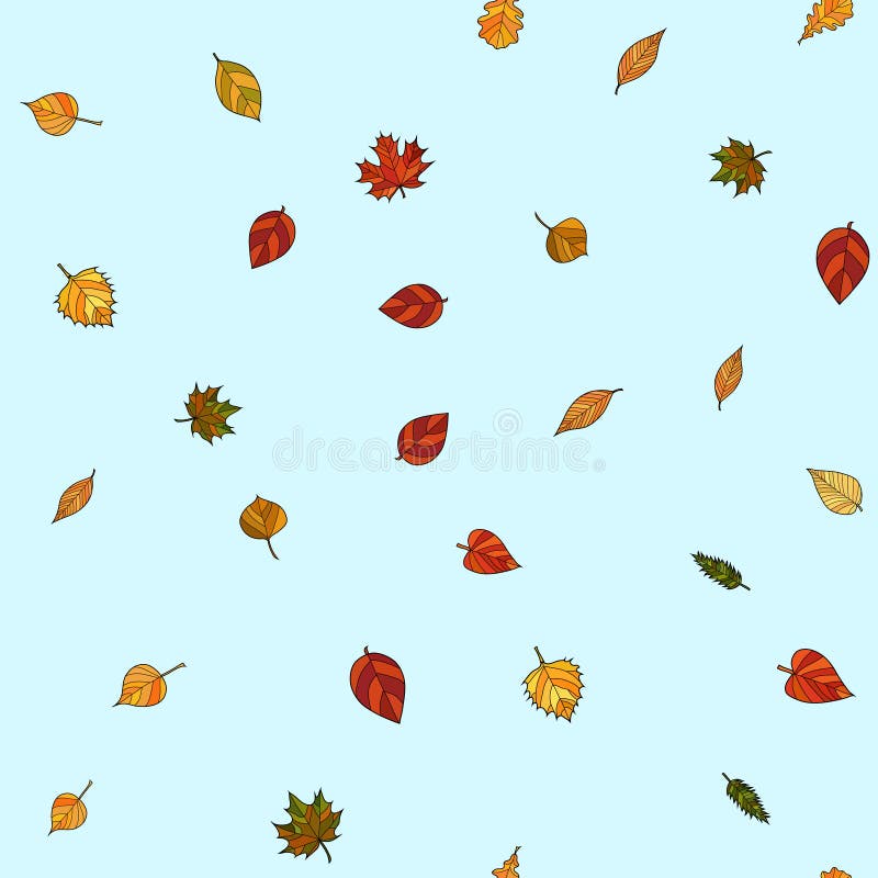 Vector Doodle Autumn Leaves Seamless Pattern Stock Illustration ...