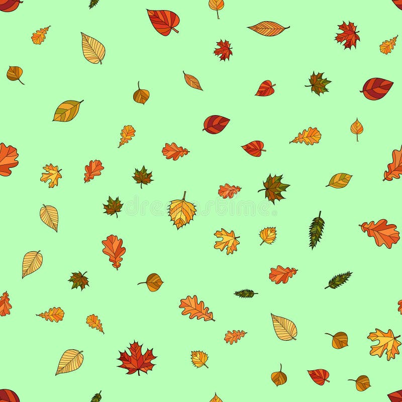 Vector Doodle Autumn Leaves Seamless Pattern Stock Illustration ...