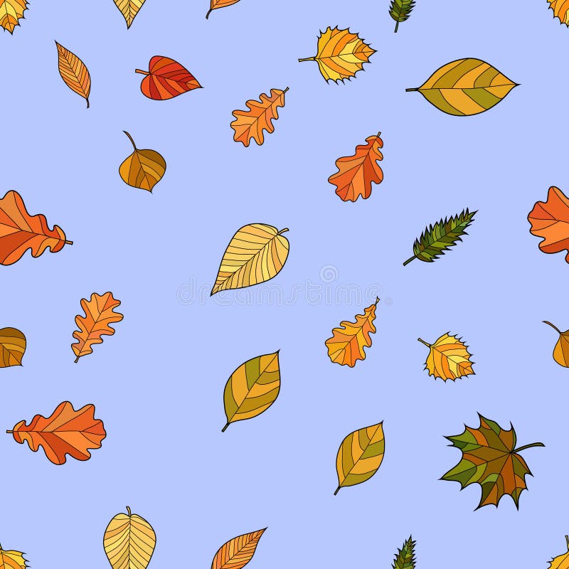 Vector Doodle Autumn Leaves Seamless Pattern Stock Illustration ...