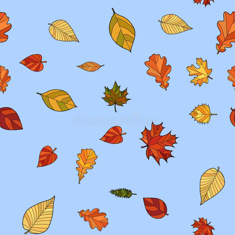 Vector Doodle Autumn Leaves Seamless Pattern Stock Vector ...
