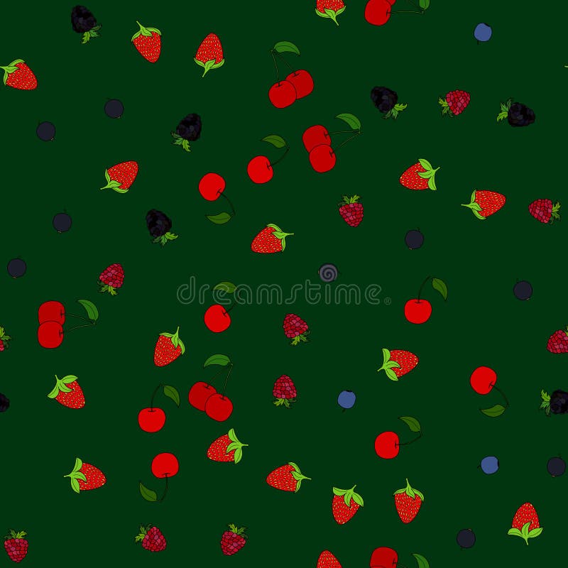 Vector Doodle Berry Seamless Pattern Stock Illustration - Illustration ...