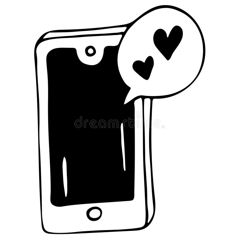 Vector Doodle Cartoon Phone with Love Message. Hand Drawn Illustration ...
