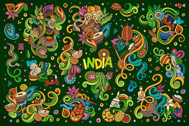 Vector Set of Indian Cartoon Doodle Objects Stock Vector - Illustration ...