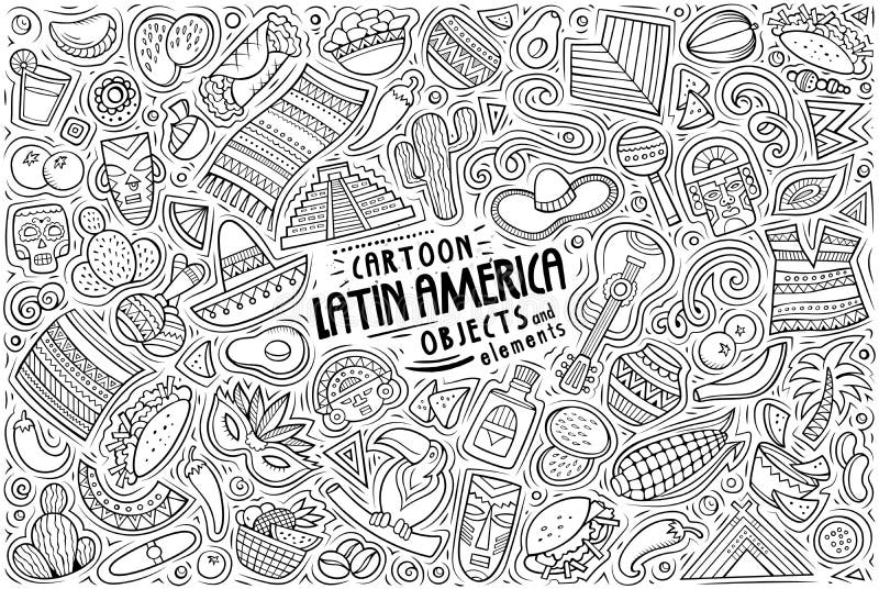 Vector Doodle Cartoon Set of Latin American Theme Objects and Symbols ...