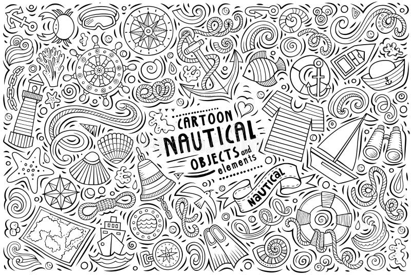 Vector Doodle Cartoon Set of Nautical Objects Stock Vector ...