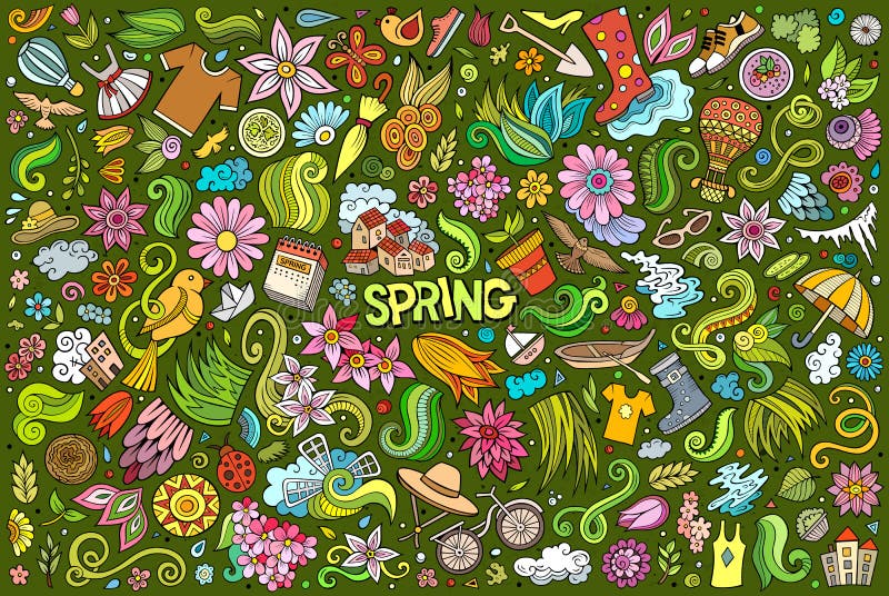 Vector Doodle Cartoon Set of Spring Objects and Symbols Stock Vector ...