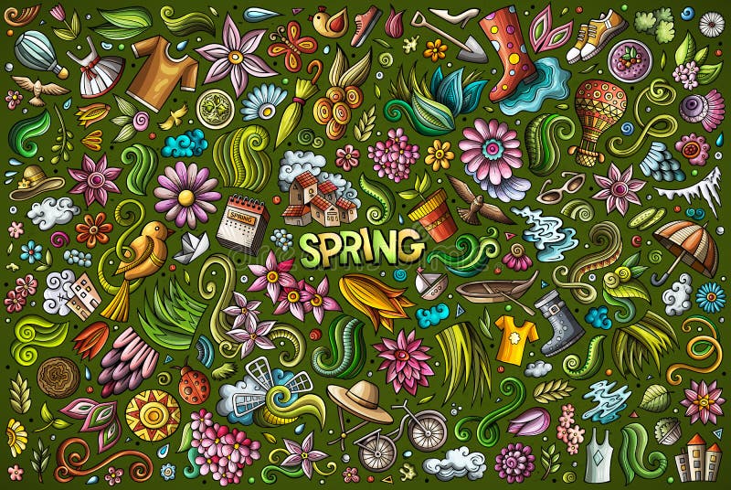 Vector Doodle Cartoon Set of Spring Objects and Symbols Stock Vector ...