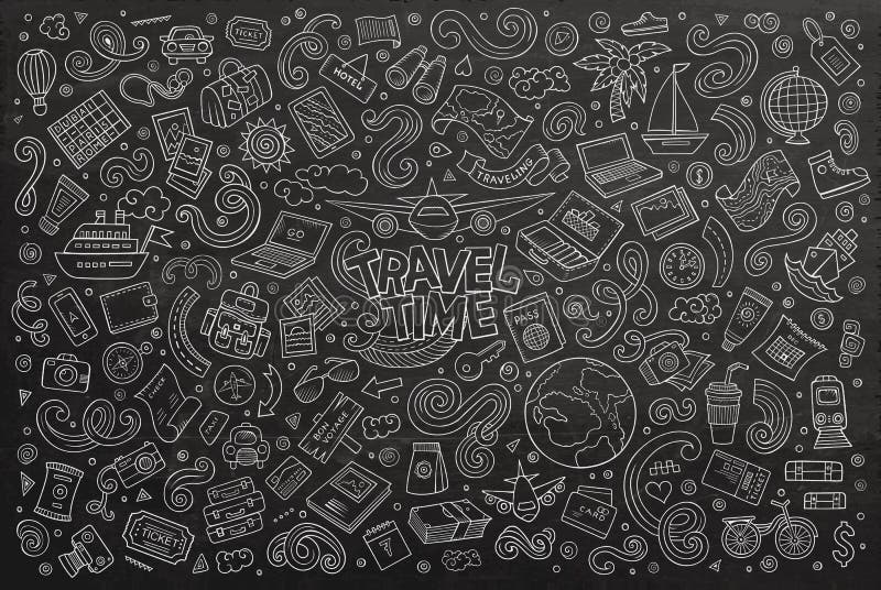 Vector Doodle Cartoon Set of Travel Theme Items Stock Illustration ...