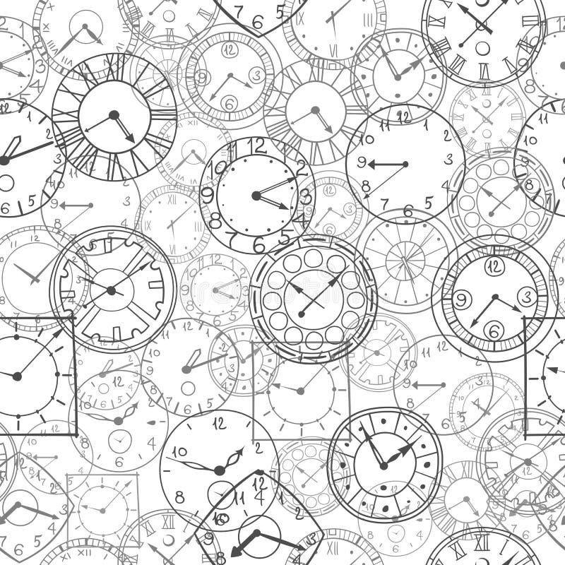 Vector Doodle Clock, Seamless Background Stock Vector - Illustration of ...