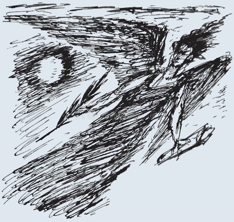 Vector Doodle Drawing of Flying Angel Poetic Muse Stock Vector ...