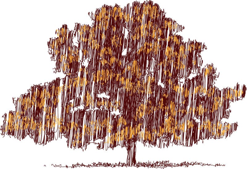 Vector Doodle Drawing of Silhouette Abstract Oak Tree in Autumn Stock ...