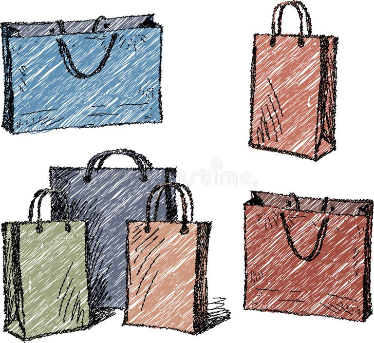 Vector Doodle Drawings of Various Colorful Packets for Purchases Stock ...