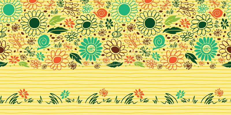 Vector Doodle Happy Daisy Yellow Pen Scribbles Upper Horizontal Border ...