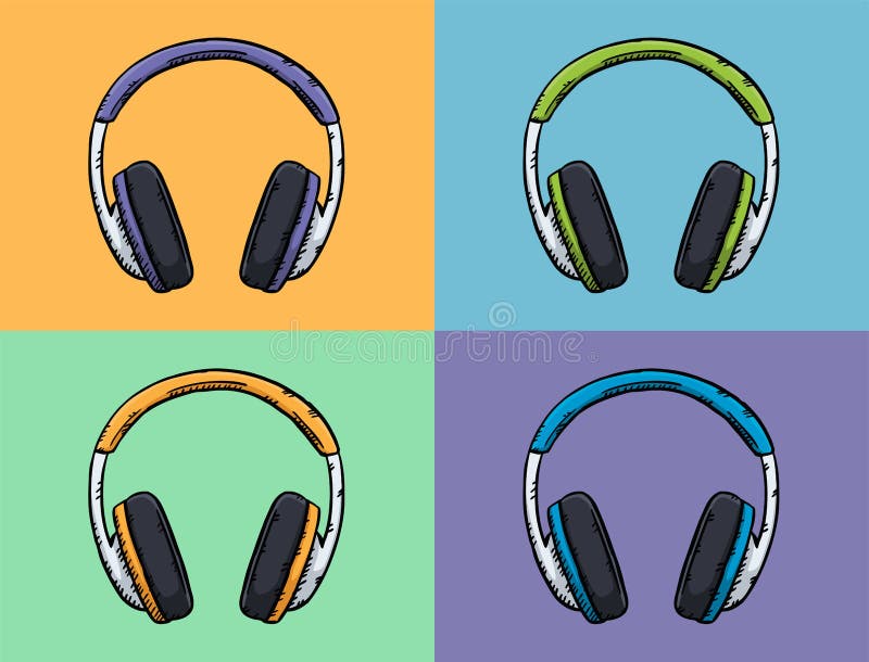 Vector Doodle of a Headphone Icon in Four Different Colors. Sketch ...