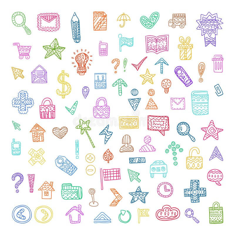 Vector Doodle Icons Set stock vector. Illustration of black - 59588906