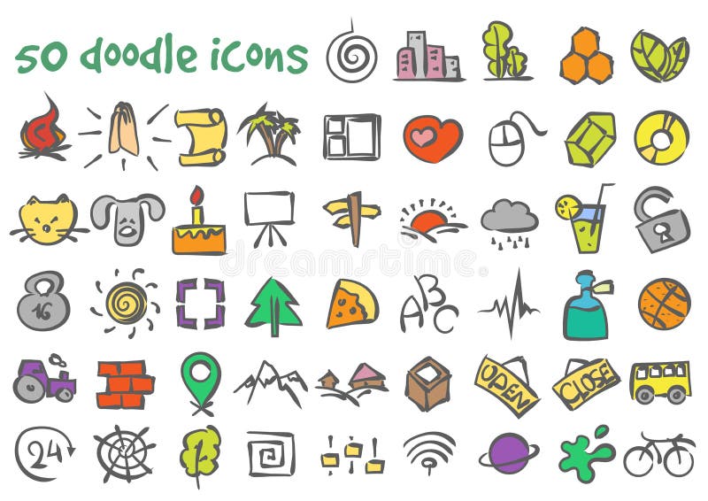 Vector doodle icons set stock vector. Illustration of fire - 79287232