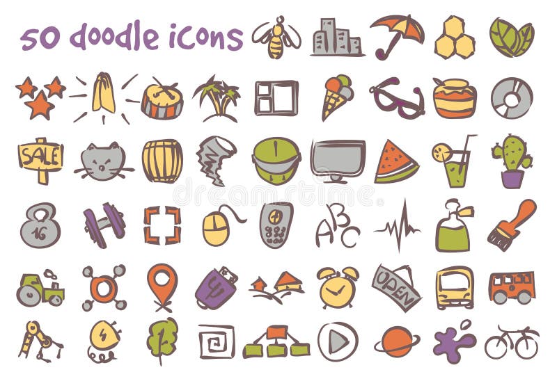Vector doodle icons set stock vector. Illustration of spiral - 83688921