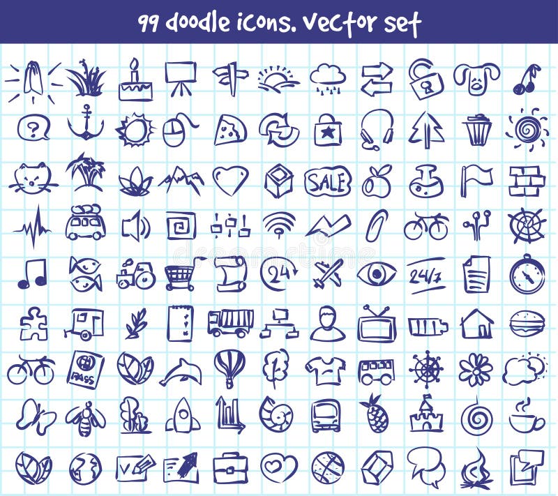 Vector doodle icons set stock vector. Illustration of clock - 86346696