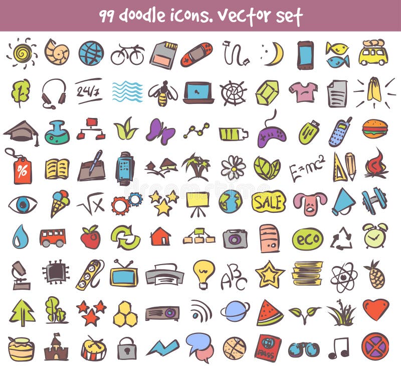 Vector doodle icons set stock vector. Illustration of dumbbell - 89785288