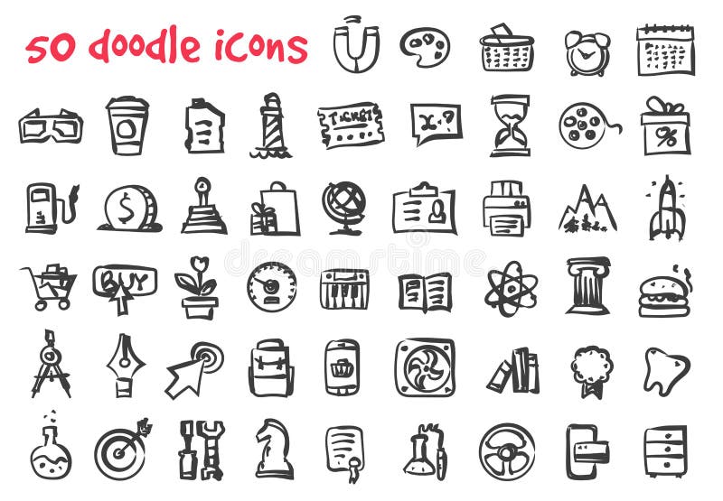 Vector Doodle Icons Set for Web Design Stock Vector - Illustration of ...